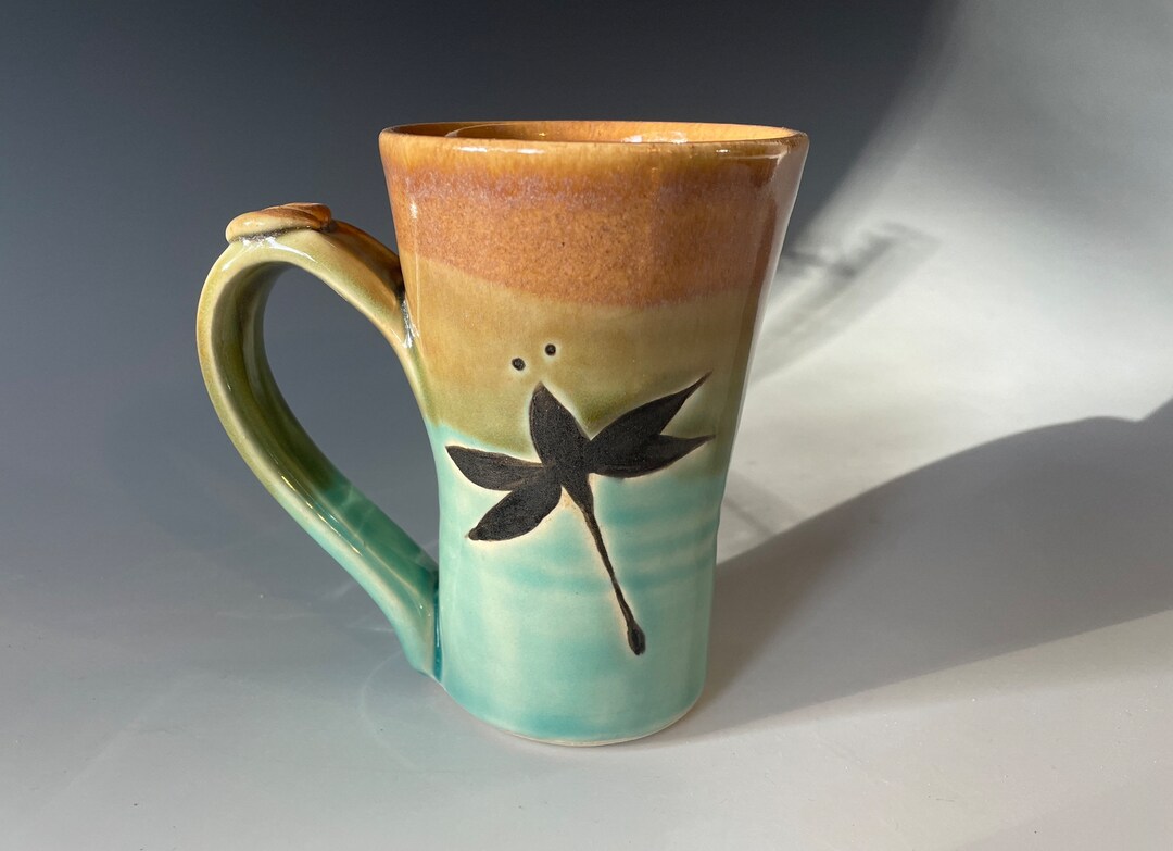 Pottery Mug, Dragonfly Coffee Cup. Turquoise Handmade Pottery Tea Cup ...