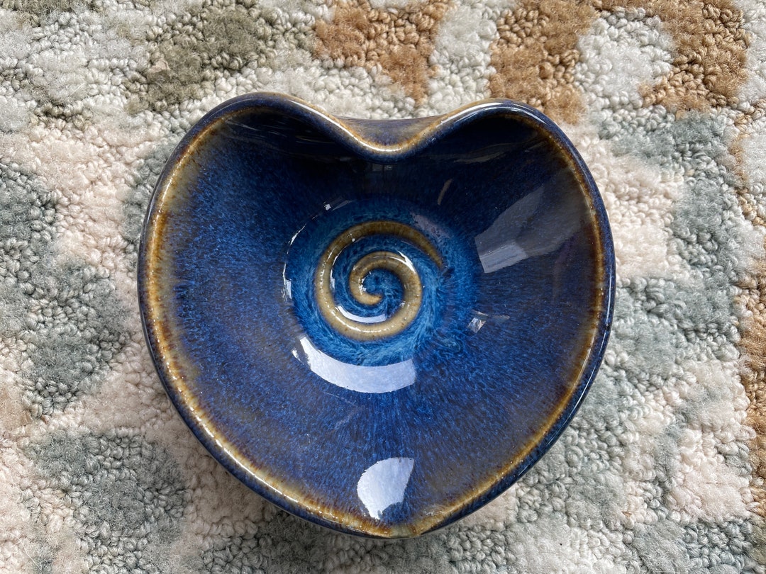 Handmade Pottery Blue Dish. Blue Ceramic Heart Dish, Get Well Gift 4 ...