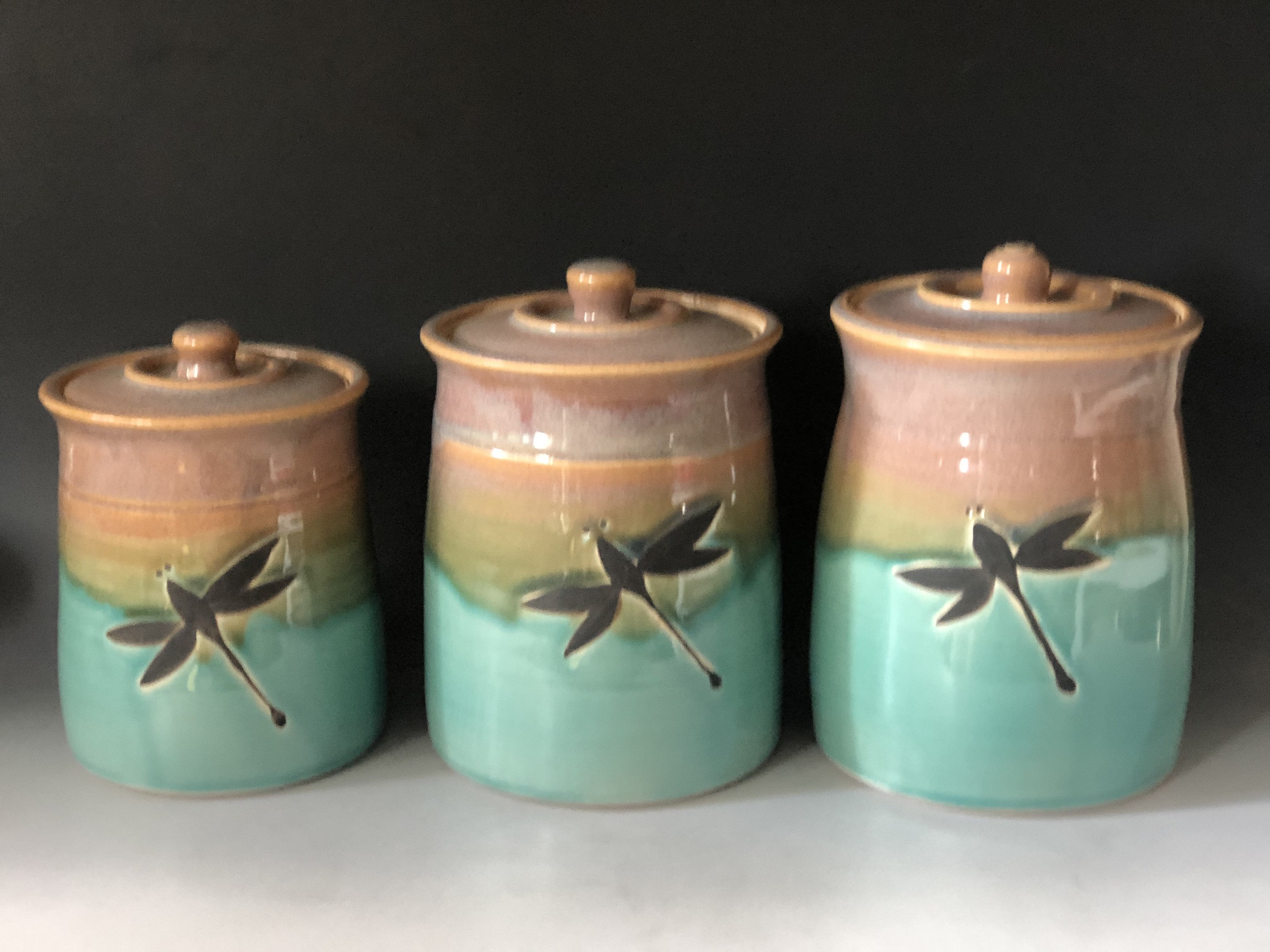 Handmade Pottery Storage Jars Set of 3 Dragonfly Canisters - Etsy