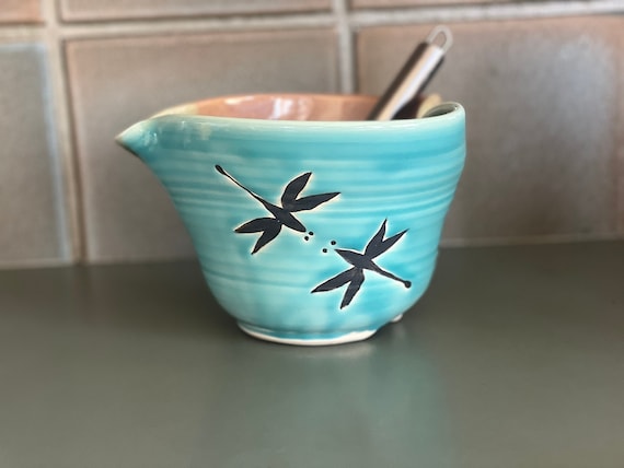 Handmade Pottery Dragonfly Mixing Bowl. Ergonomic Pottery | Etsy