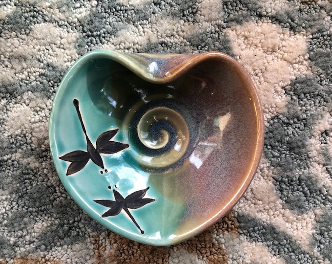 Heart Shaped Dragonfly Bowl. Handmade Pottery Dish. Thank You - Etsy