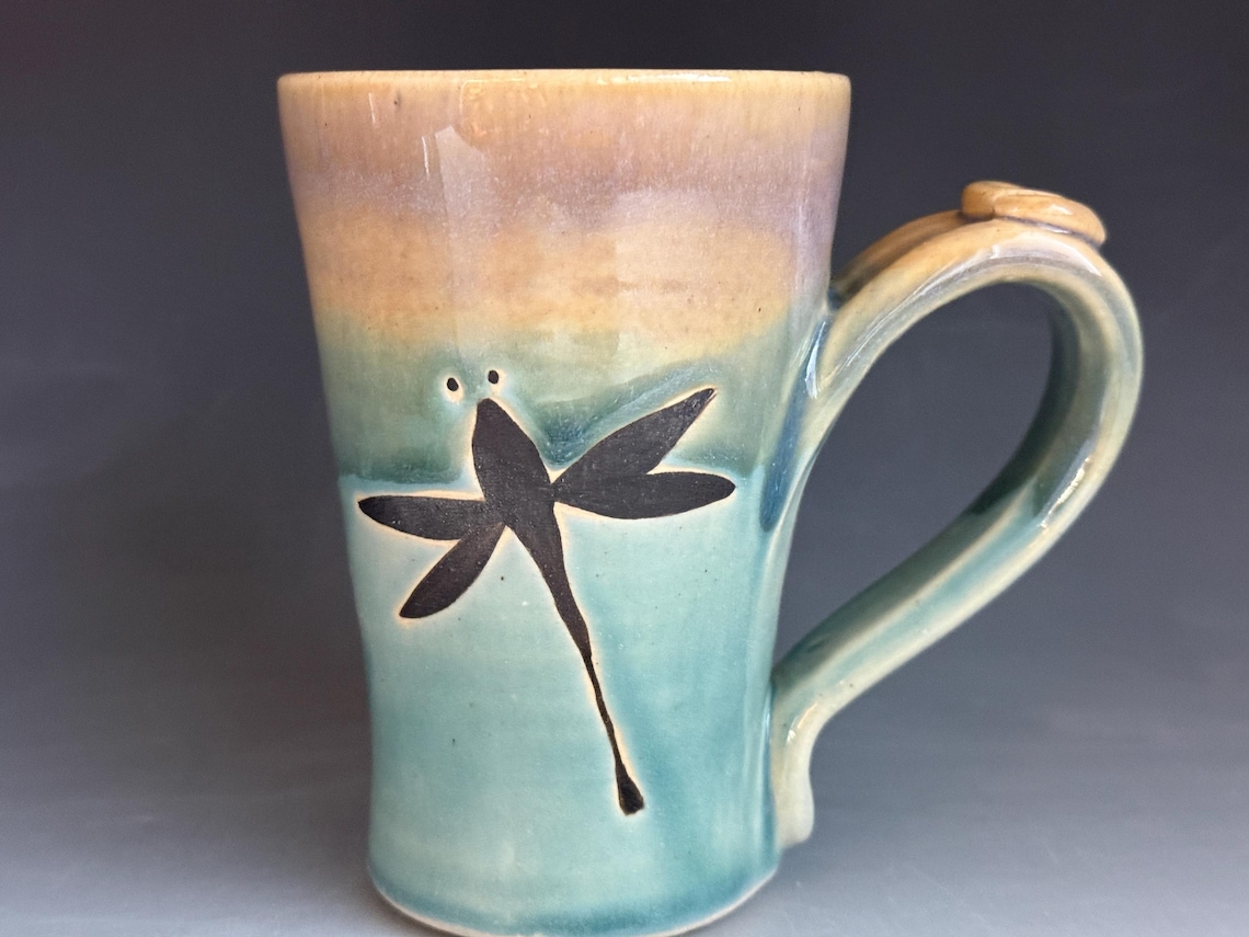 Dragonfly Coffee Cup, Handmade Pottery Mug.free Fast Shipping Mother's ...
