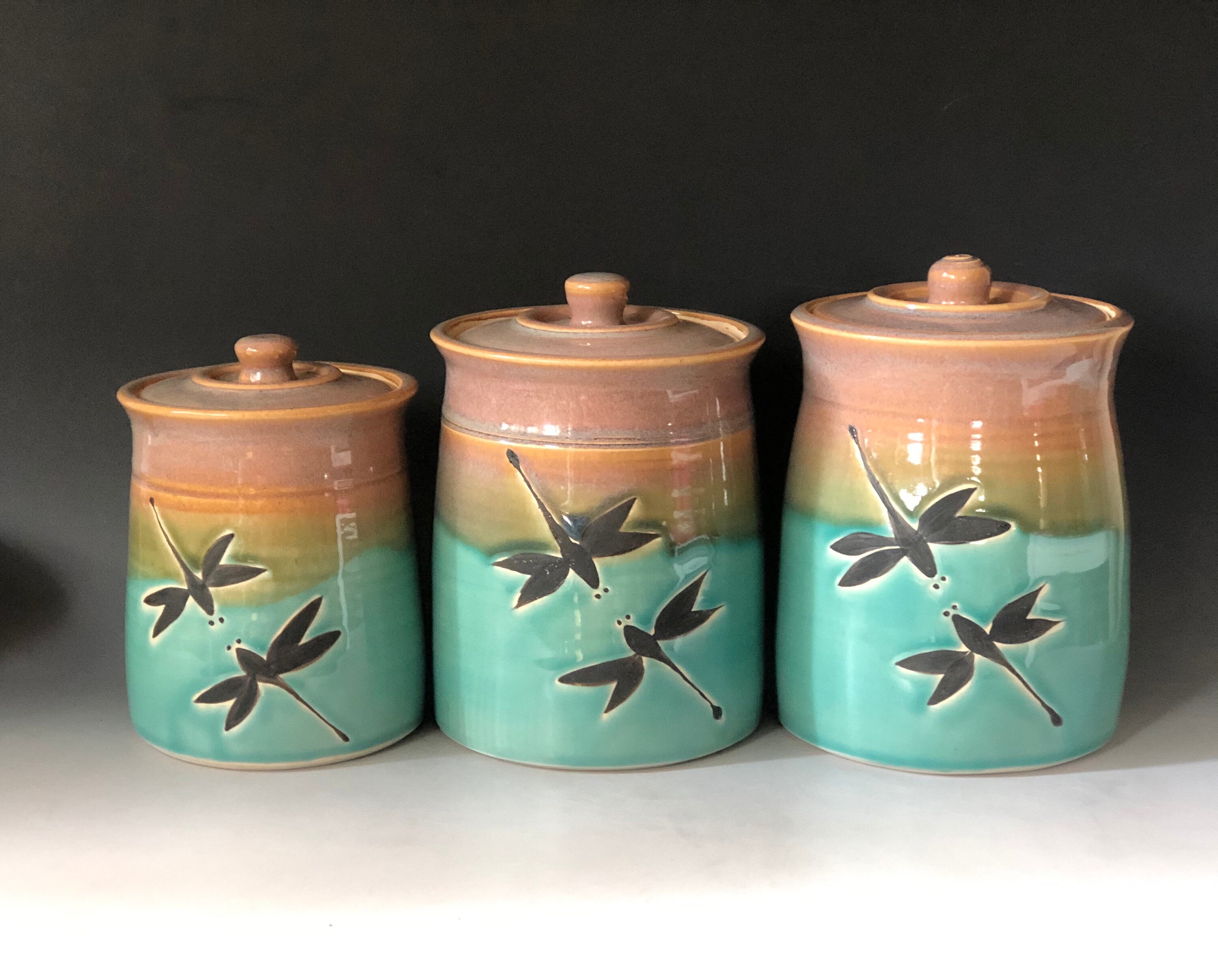 Handmade Pottery Storage Jars Set of 3 Dragonfly Canisters - Etsy