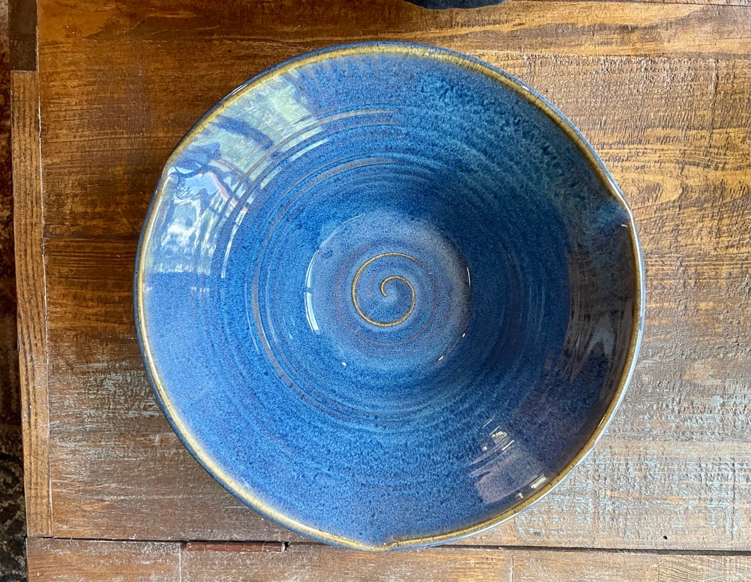 Handmade Pottery Blue Bowl. Large Ceramic Fruit Bowl 13 Inch Wide X 4 ...