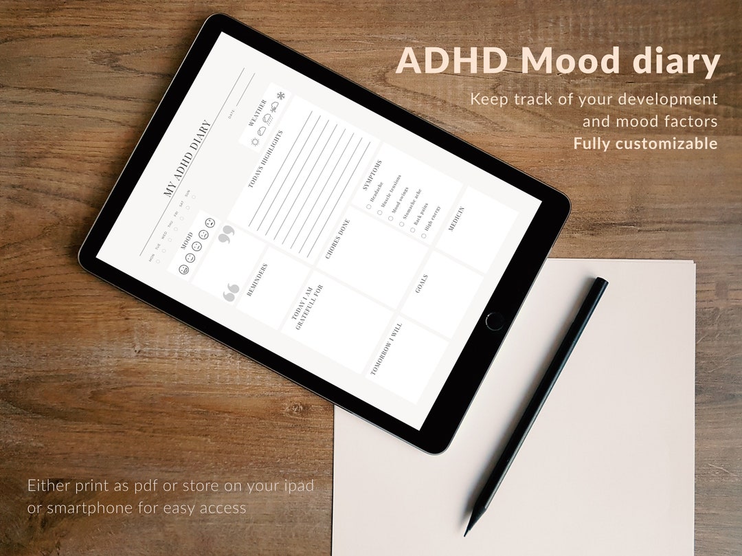 Editable and Personal ADHD Journal, Mood Diary Digital or Print ...