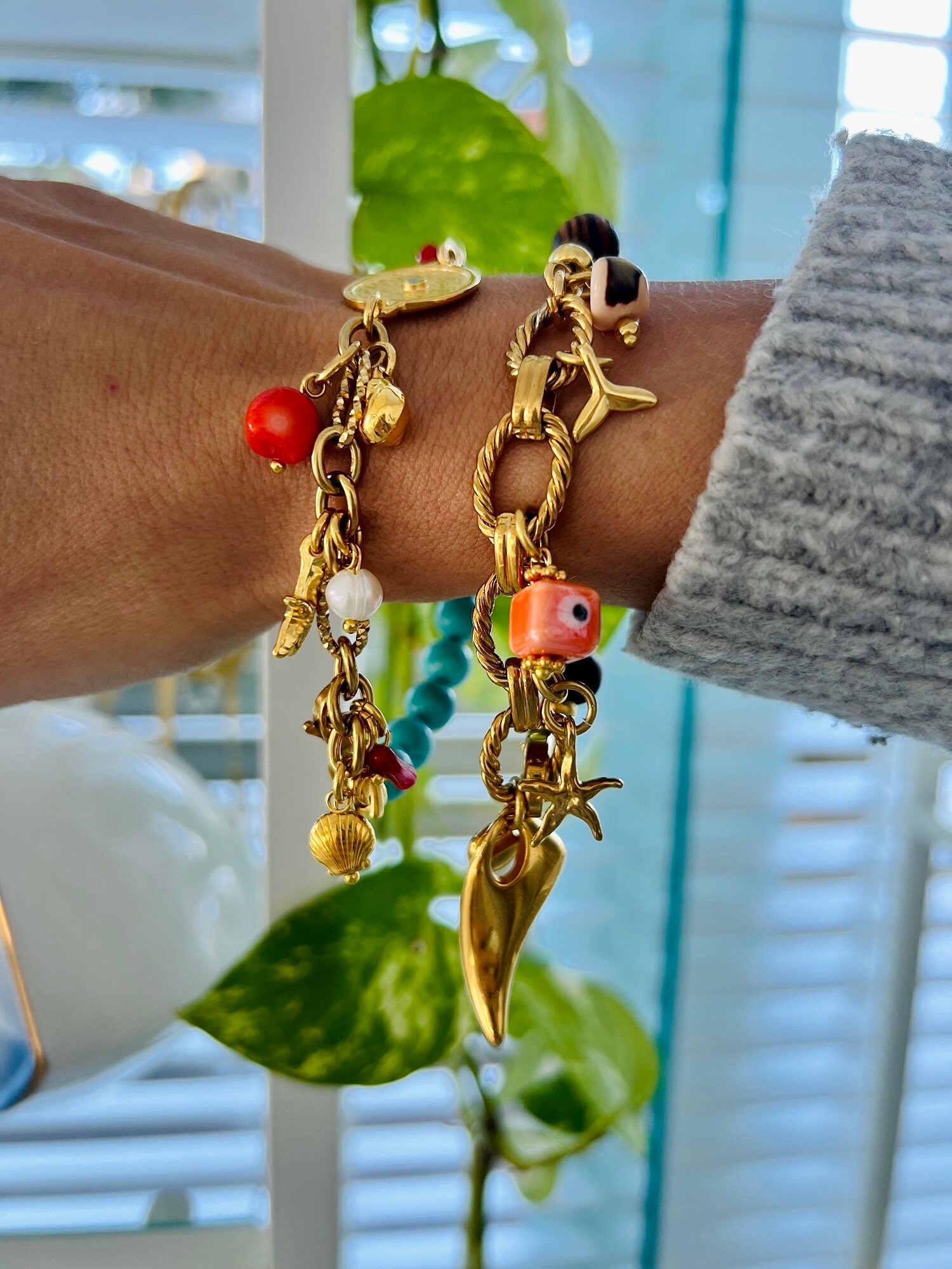 Summer Beaded and Gold Chain Bracelets - Etsy
