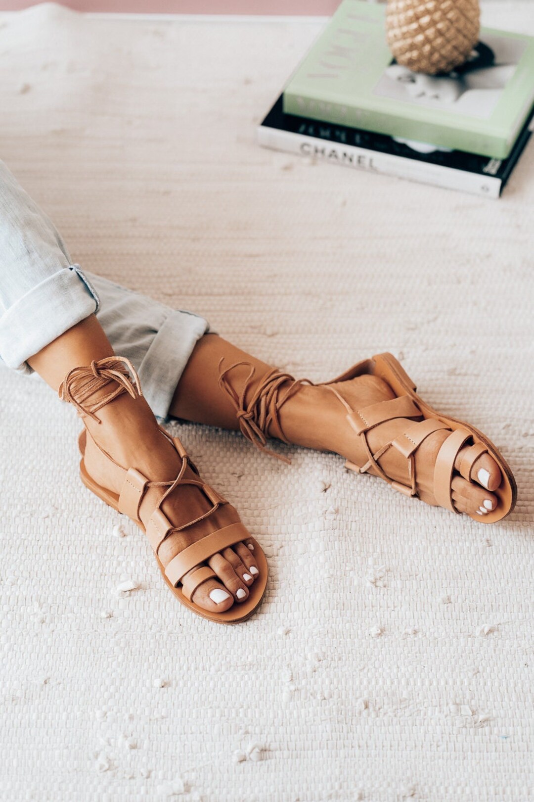 Beige Leather Gladiator Sandals, Roman Style Sandals, "amazona" Sandals ...