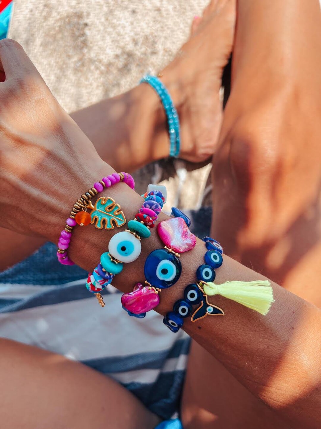 Summer Blue Bracelets Combination ,evil Eye Shell Bracelet,protection ...