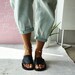 Black Platform Sliders Black Pool Slides Flat Leather - Etsy