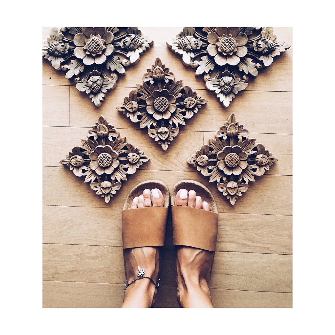 Tobacco Brown Platform Sliders, Nubuck Pool Slides, Flat Leather ...