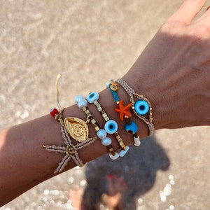 Summer Bracelets Combination in Beige Gold, Pearl Bracelets, Cowrie Shell Bracelet,protection ...