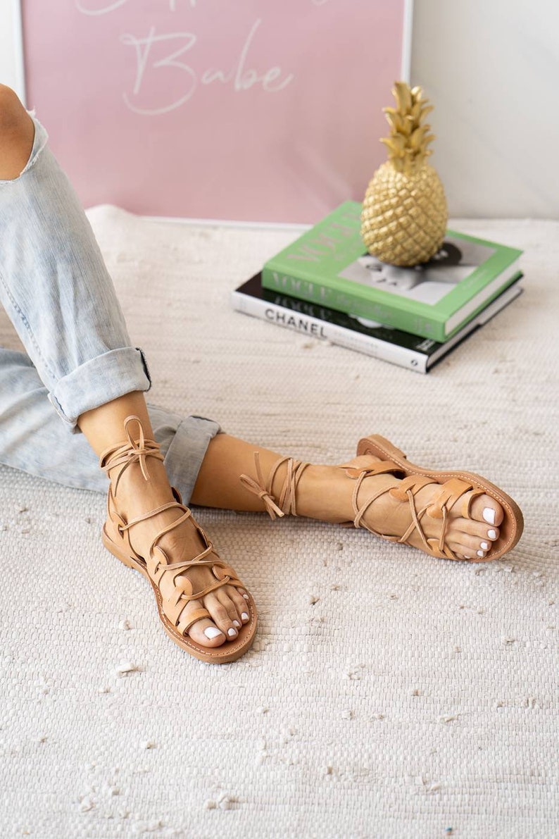 Classic Leather Spartan Sandals,natural Leather Color Tie up Gladiators ...