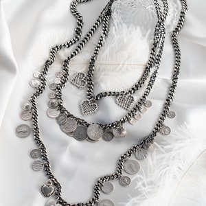 Black and Silver Chunky Chain Necklaces, Layering Necklaces, Boho ...
