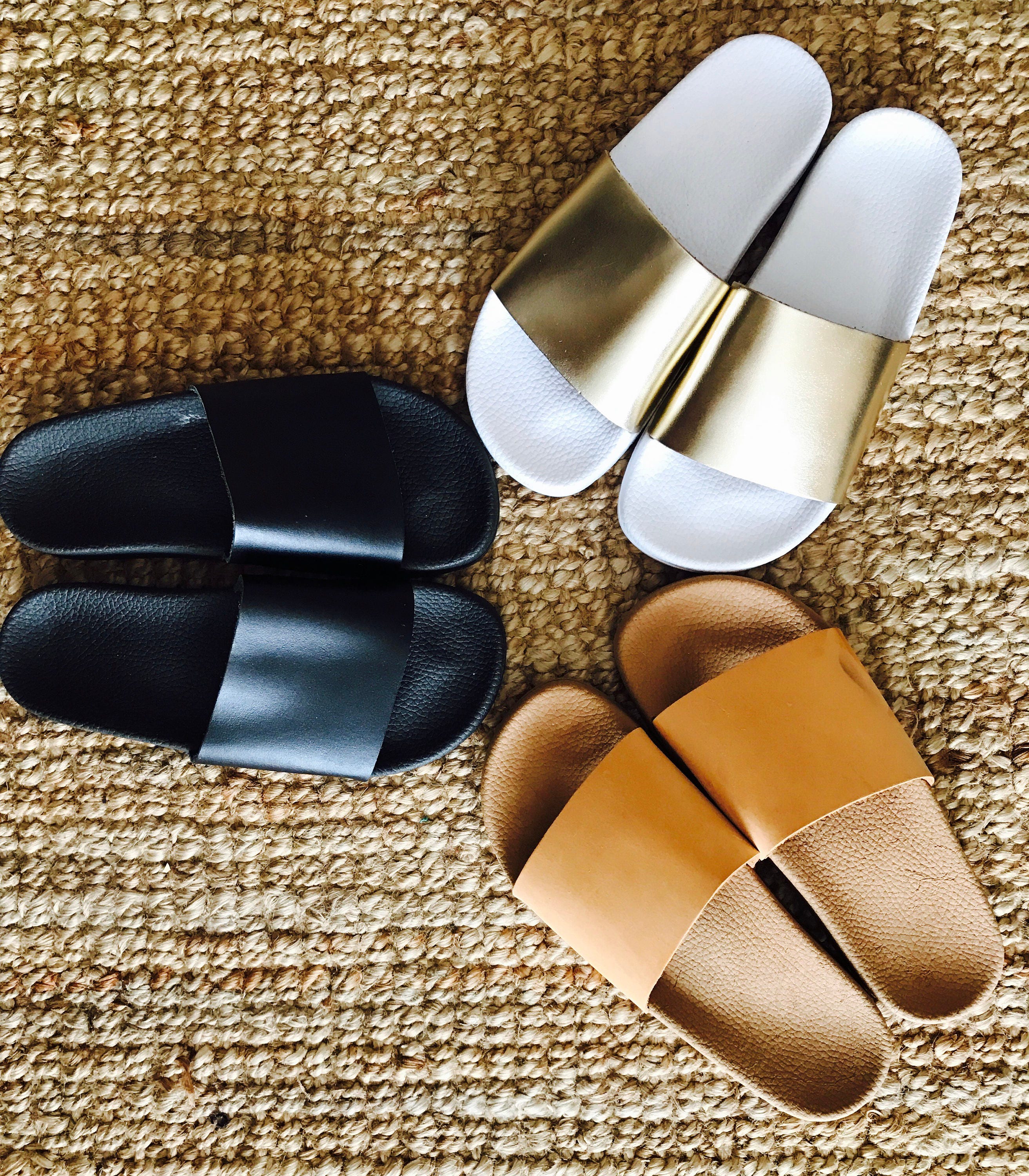 Black Platform Sliders Black Pool Slides Flat Leather - Etsy