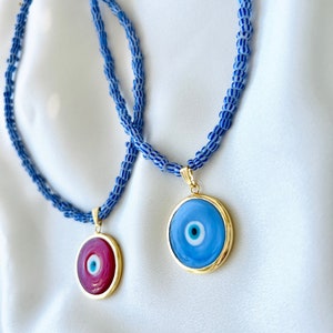 Greek Blue Beaded Evil Eye Necklace, Boho Charm - Etsy