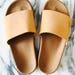 Tobacco Brown Platform Sliders, Nubuck Pool Slides, Flat Leather ...