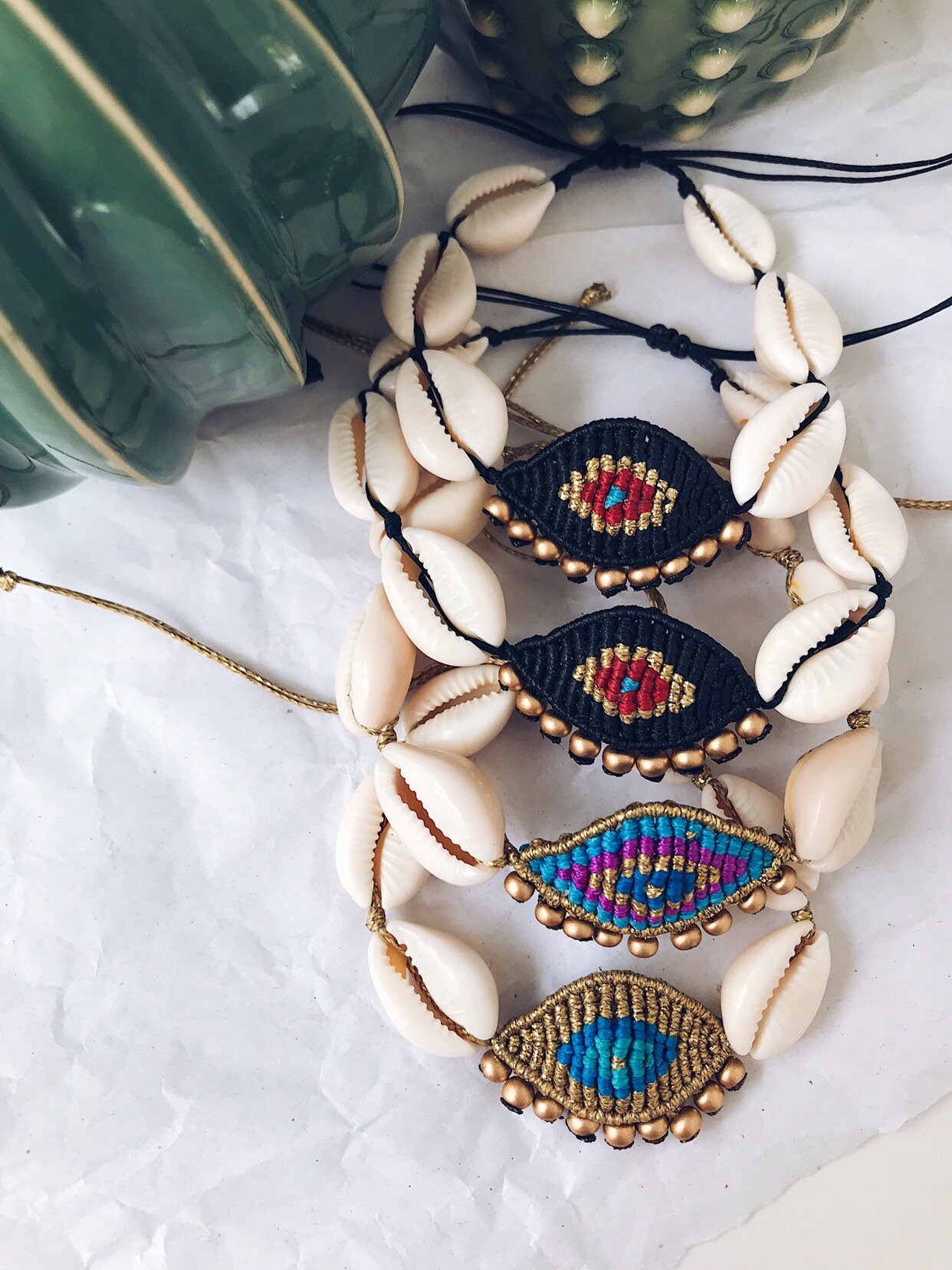 Knot Evil Eye Bracelets, Adjustable Cowrie Shell Bracelet - Etsy