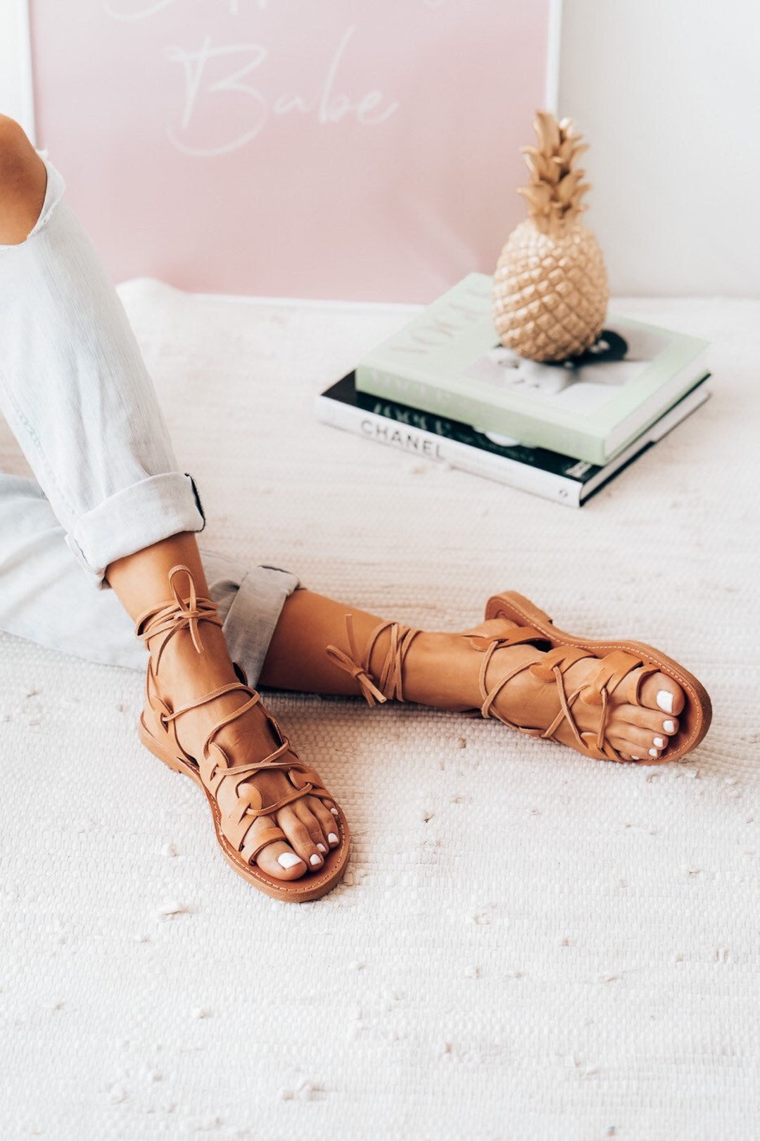 Classic Leather Spartan Sandals,natural Leather Color Tie up Gladiators ...