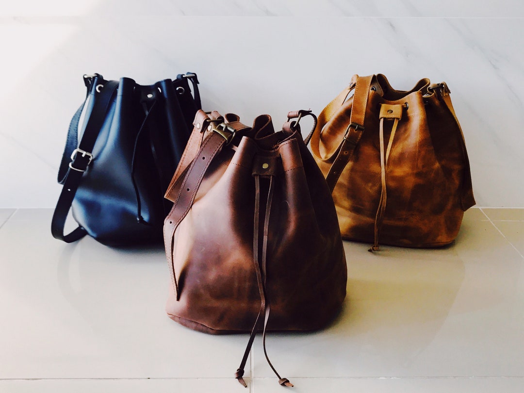 Real Leather Bucket Bag, Greek Leather Crossbody Bag, Women's Shoulder ...