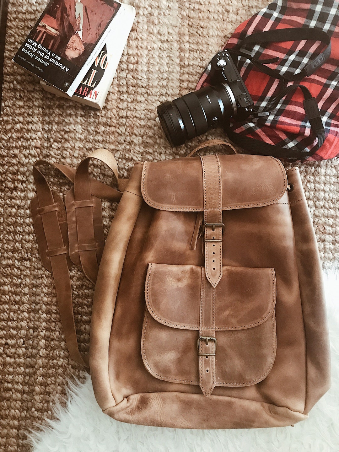 Handmade Full Grain Leather Rucksack, Tobacco Brown Backpack - Etsy