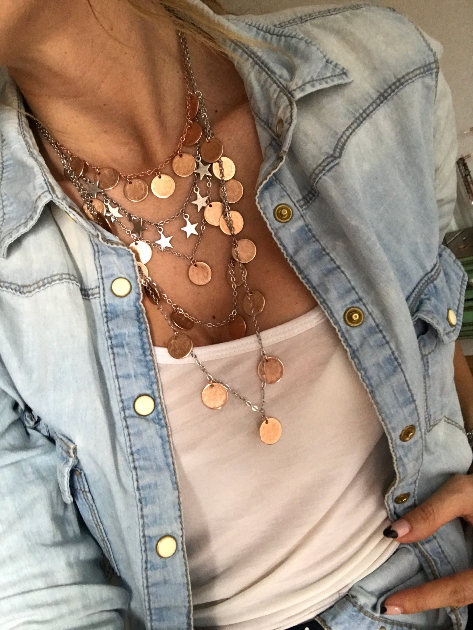 Triple Coin Necklace bohemian Coin Neckpieceboho Summer - Etsy
