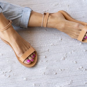 Greek Leather Minimal Sandals, Simple Natural Leather Color Sandals ...