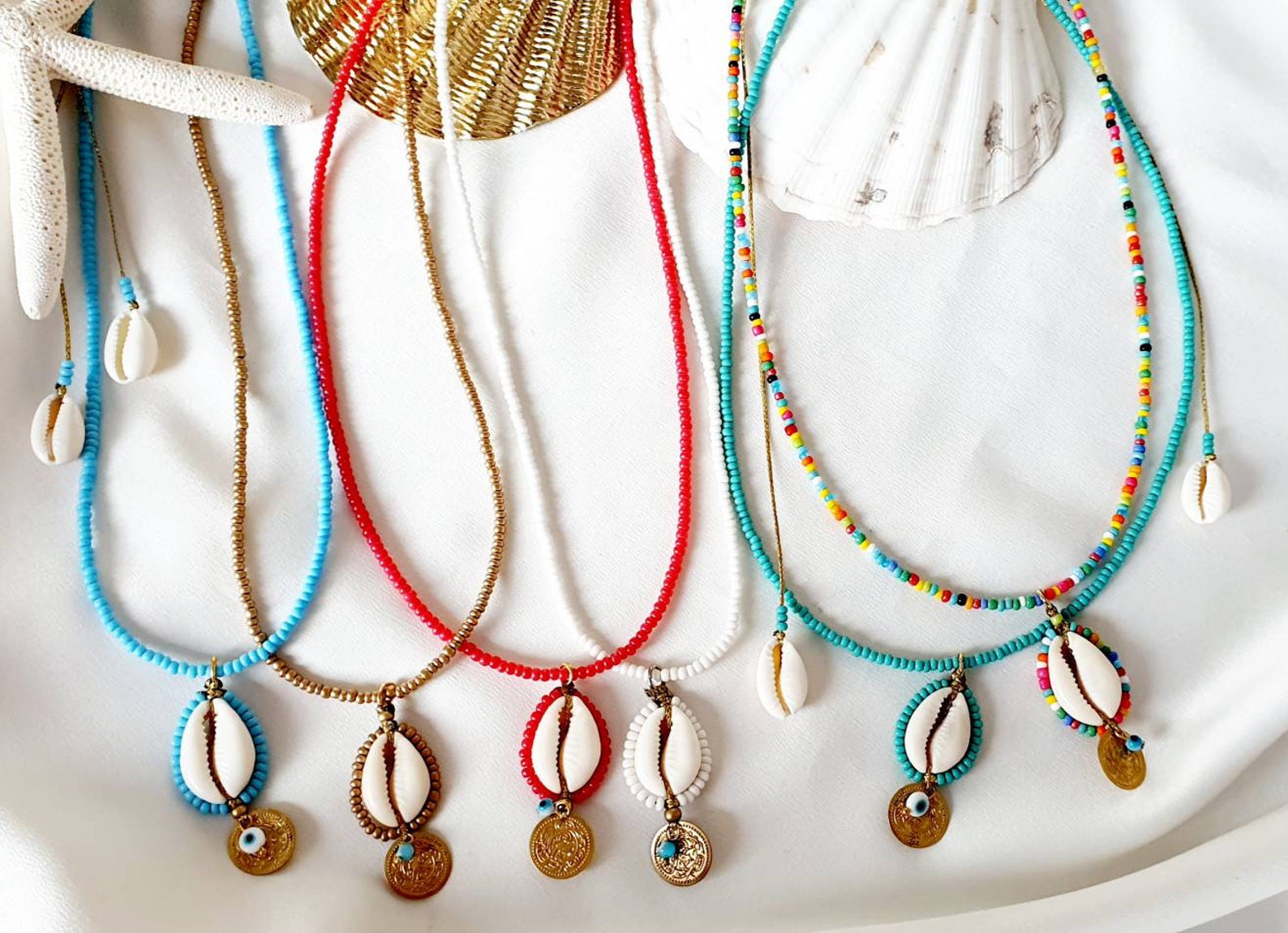 Adjustable Beaded Necklace Shell Jewelry Handmade Necklace - Etsy