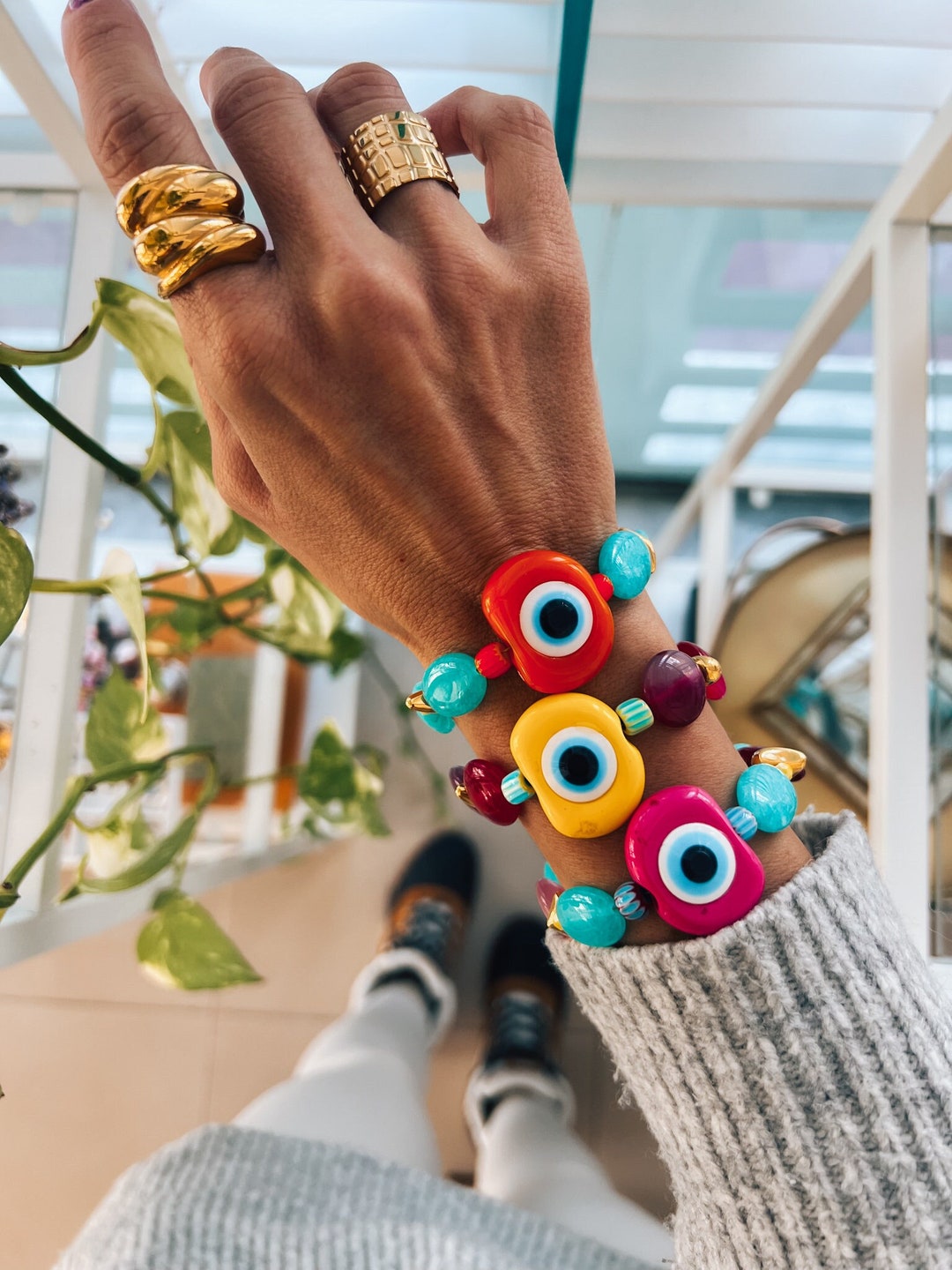 Large Eye Summer Rainbow Bracelets,agate and Jade Bracelets,protection ...