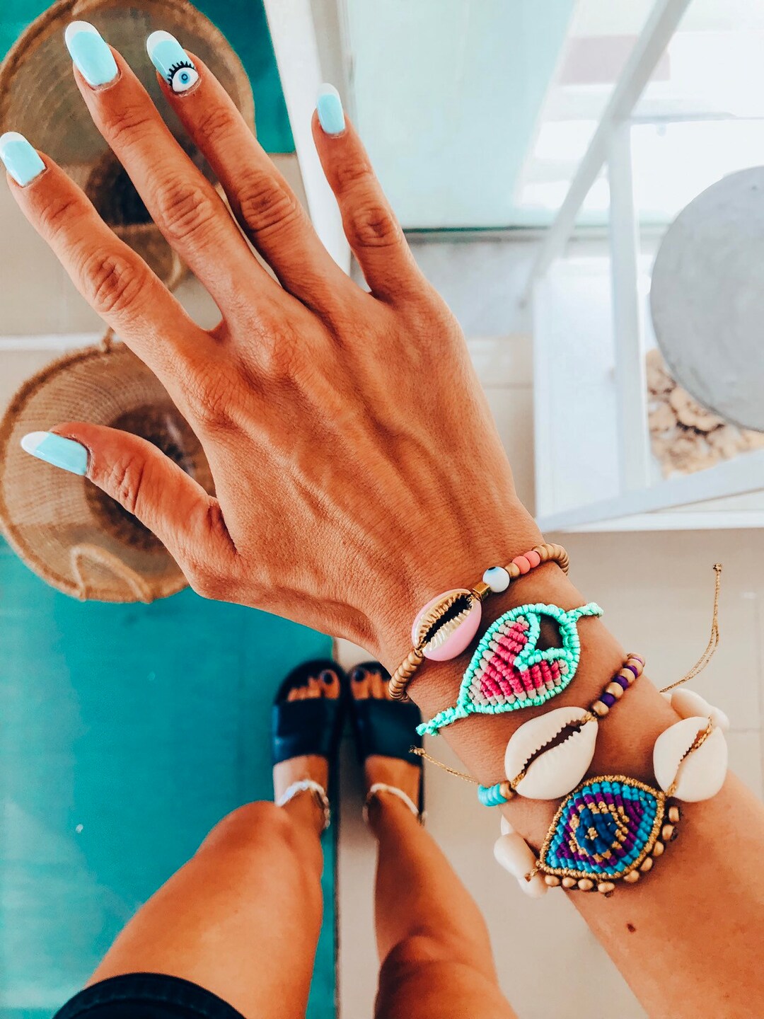 Summer Bracelet Stack, Shell Jewelry , Shell Bracelets , Evil Eye ...