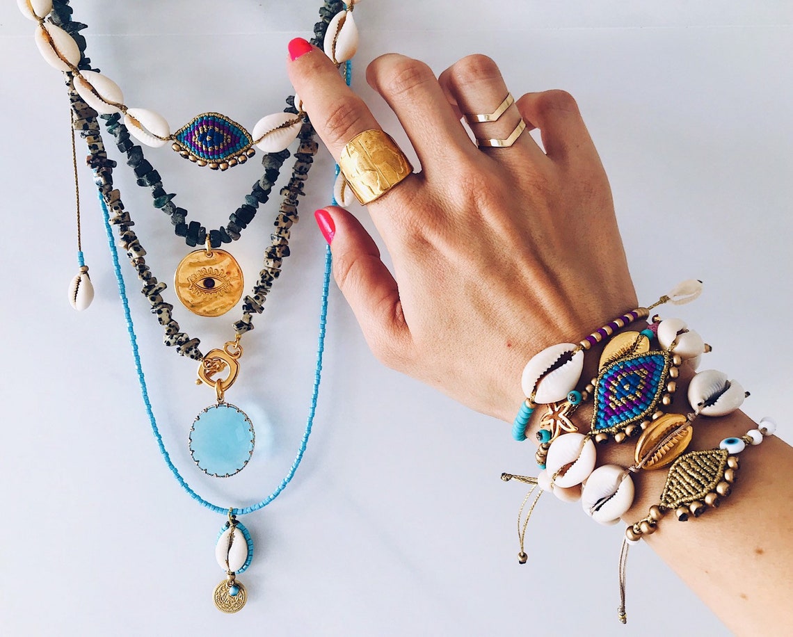 Knot Evil Eye Bracelets, Adjustable Cowrie Shell Bracelet - Etsy