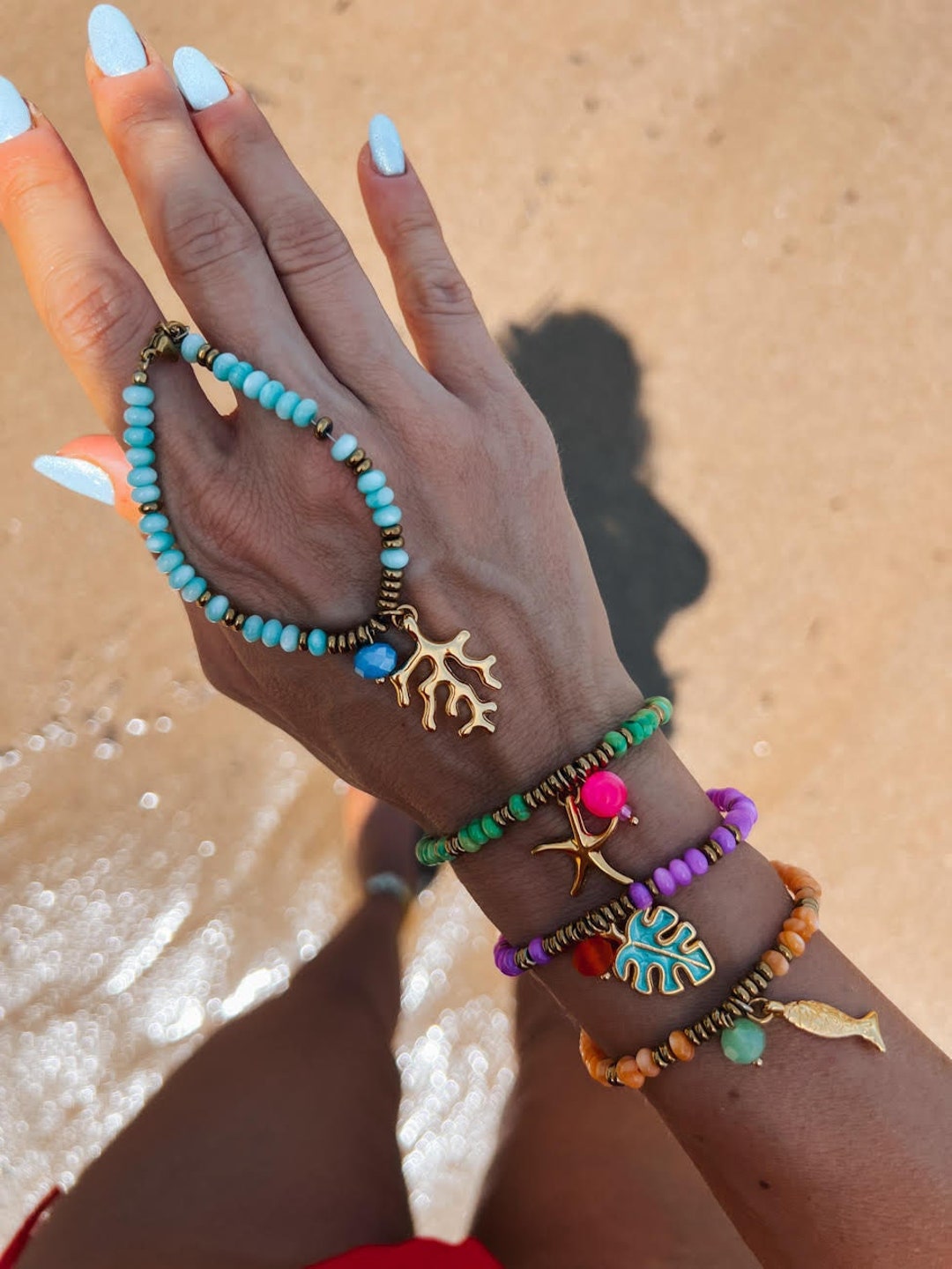 Summer Rainbow Bracelets,semiprecious Bracelets,coral,fish,starfish ...