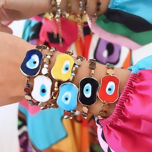 Beaded Eye Bracelets ,semiprecious Hematite Beads,handmade Evil Eye ...