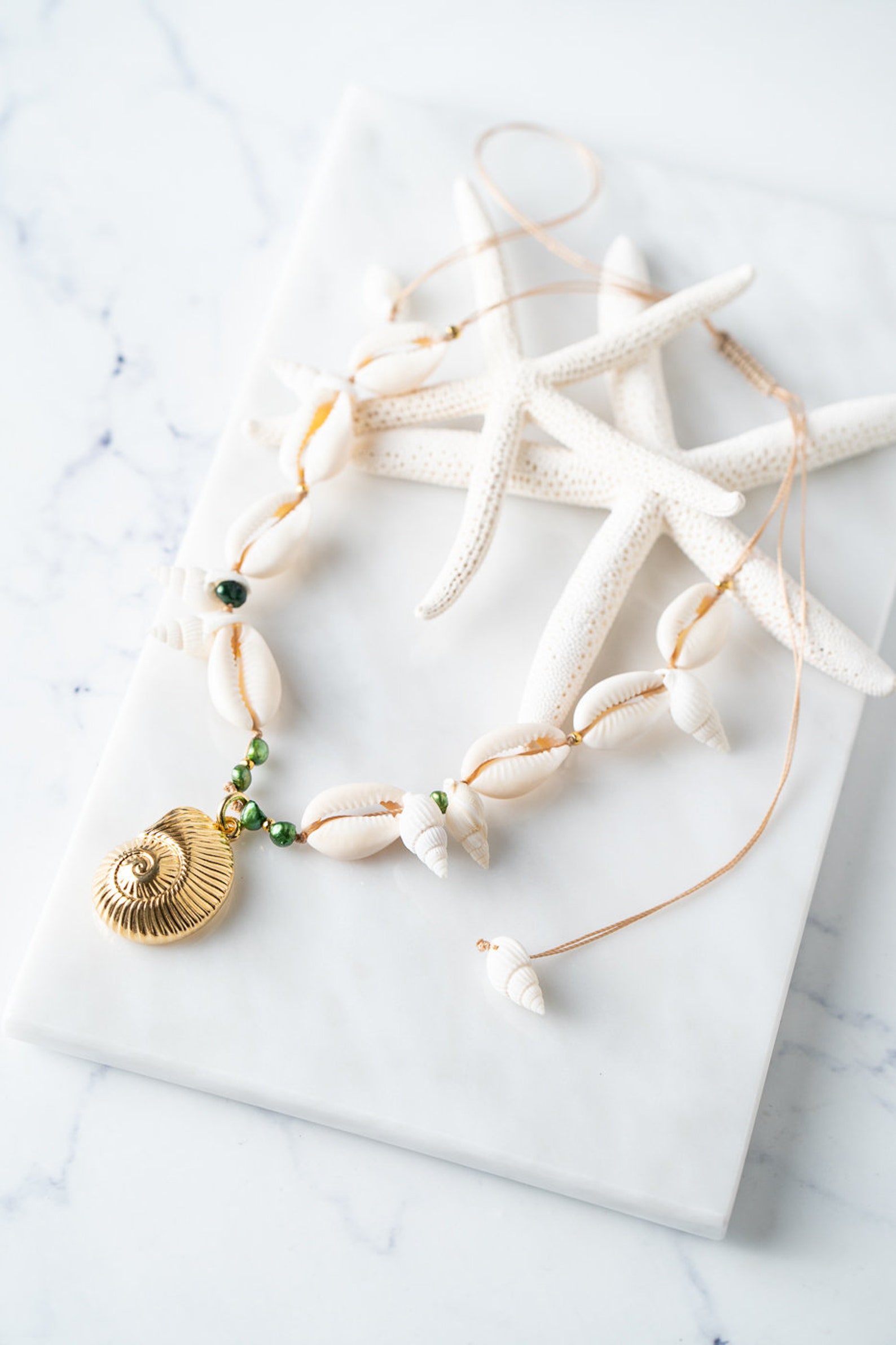 Shell and Pearl Necklace Set With Earrings With Gold Shell | Etsy