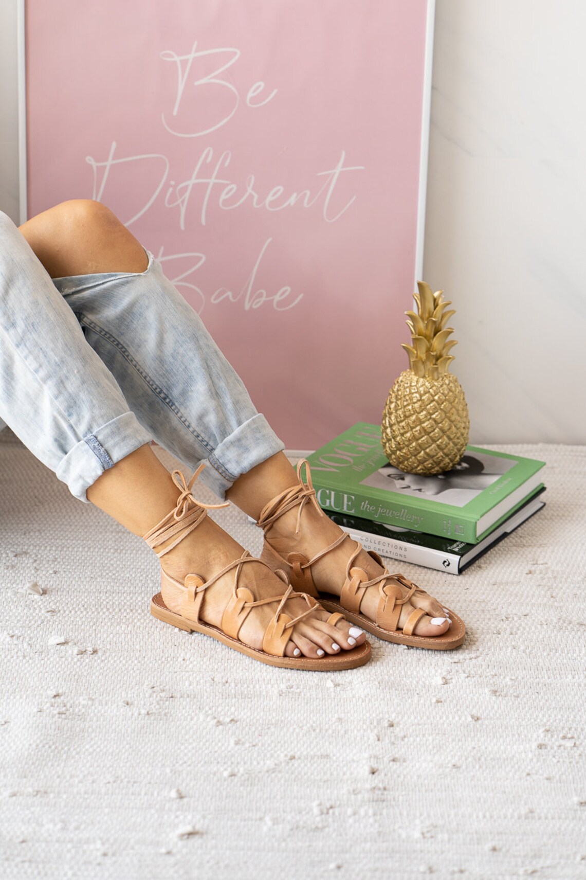Beige Leather Gladiator Sandals Roman Style Sandals - Etsy