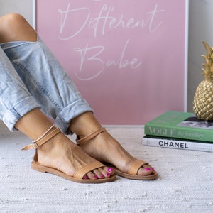 Greek Leather Minimal Sandals, Simple Natural Leather Color Sandals ...