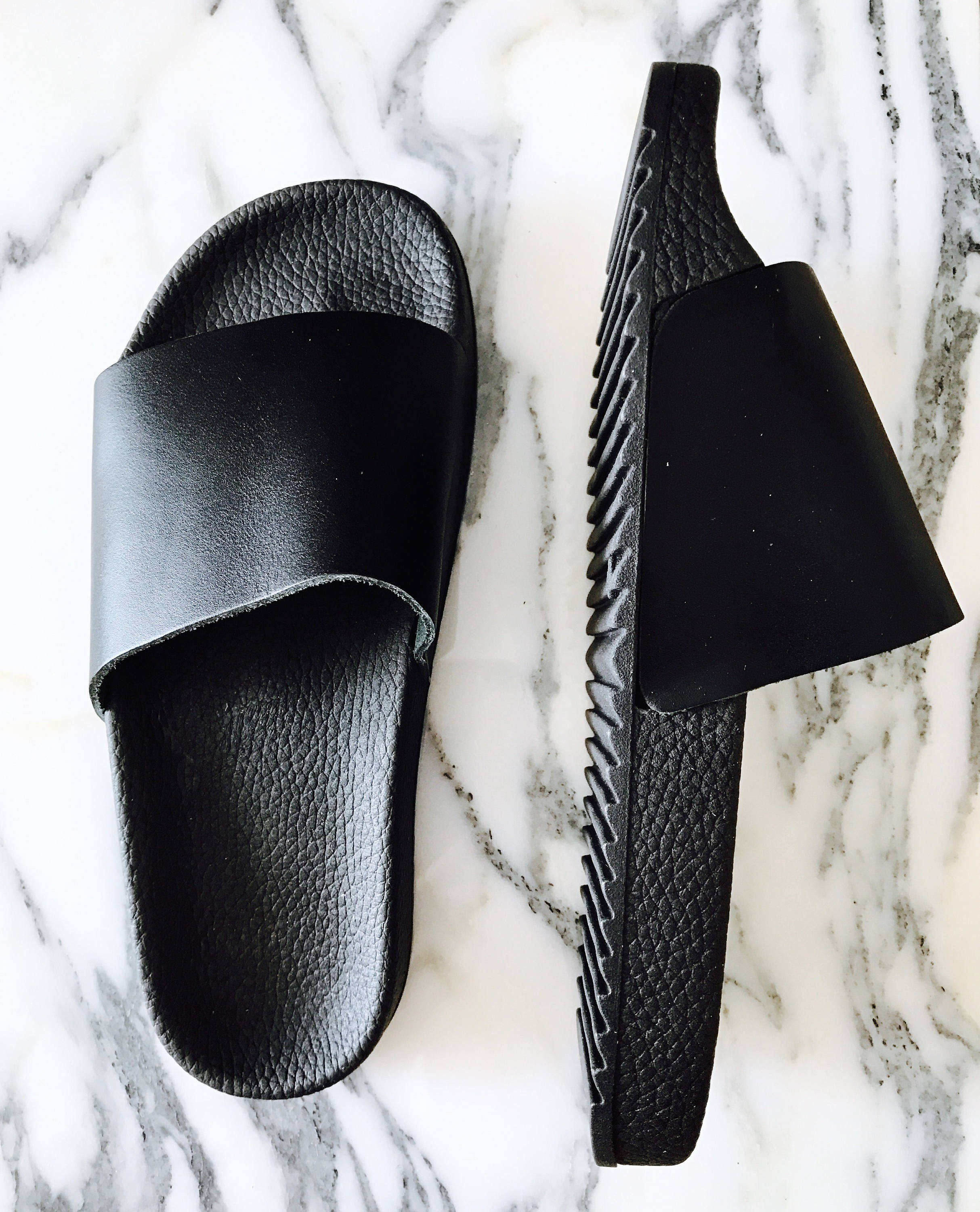 Black Platform Sliders Black Pool Slides Flat Leather - Etsy