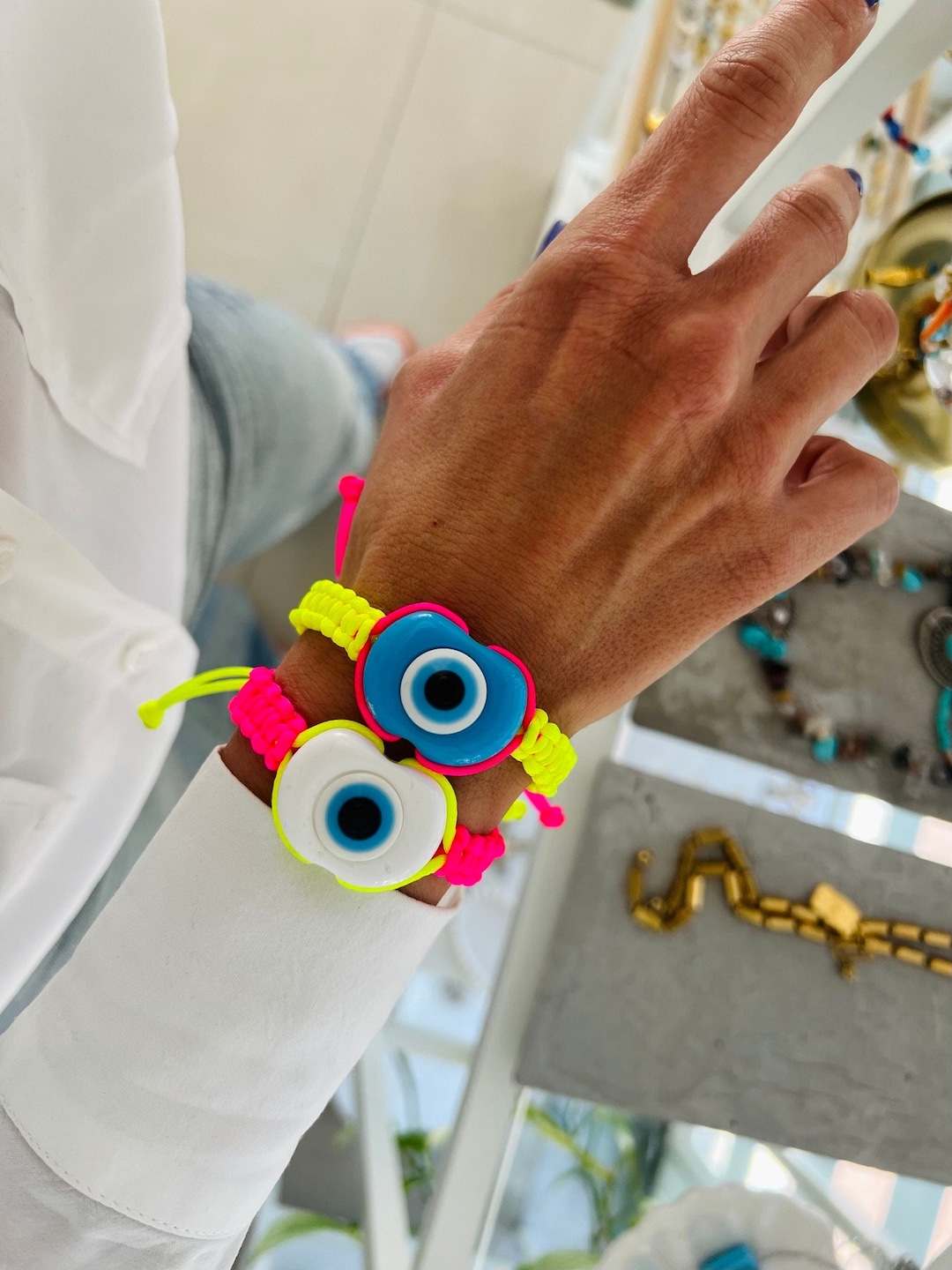 Summer Rainbow Eye Bracelets,fluo Colors Knot Bracelets,protection Eye ...