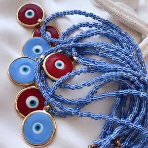 Greek Blue Beaded Evil Eye Necklace, Boho Charm - Etsy