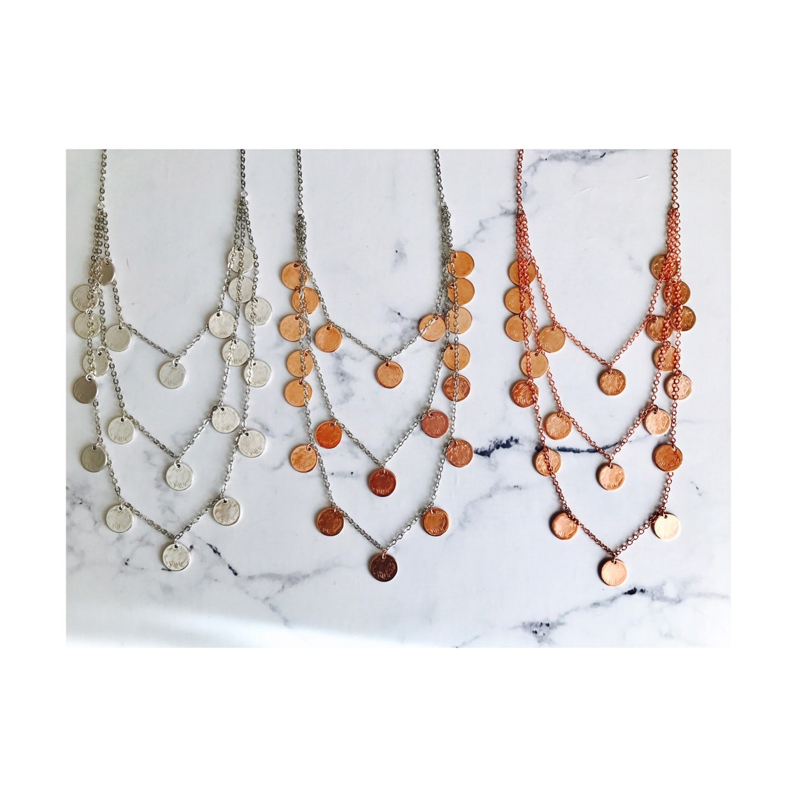 Triple Coin Necklace bohemian Coin Neckpieceboho Summer - Etsy