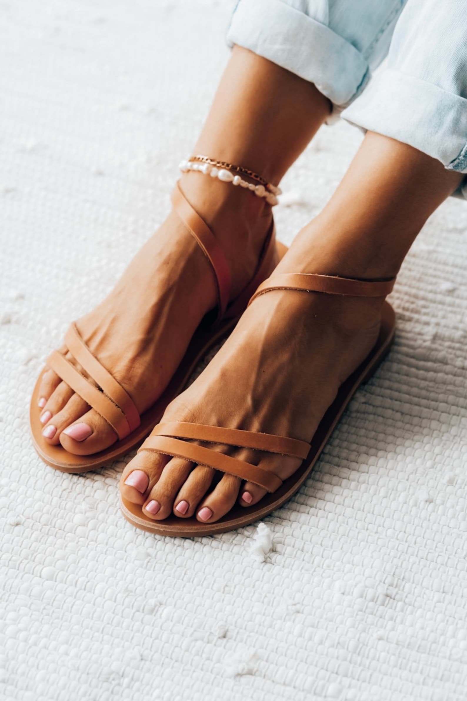 Natural Brown Leather Sandals Greek Gladiator Sandals - Etsy