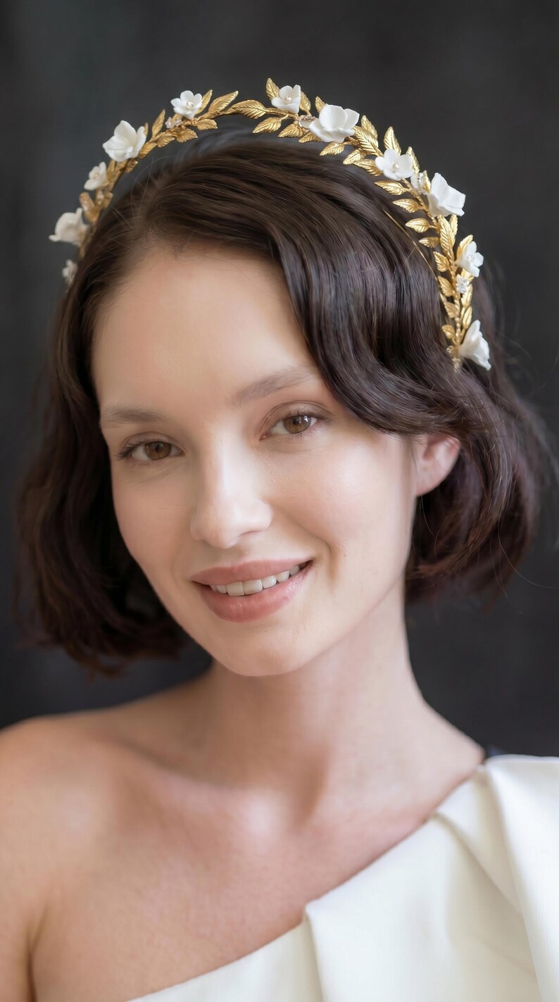 Golden Leaf Bridal Tiara Flower Bridal Halo Laurel Wedding Crown Gold ...