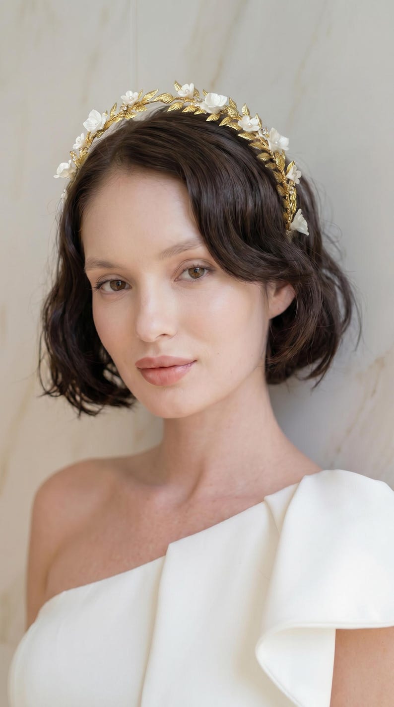 Golden Leaf Bridal Tiara Flower Bridal Halo Laurel Wedding Crown Gold ...