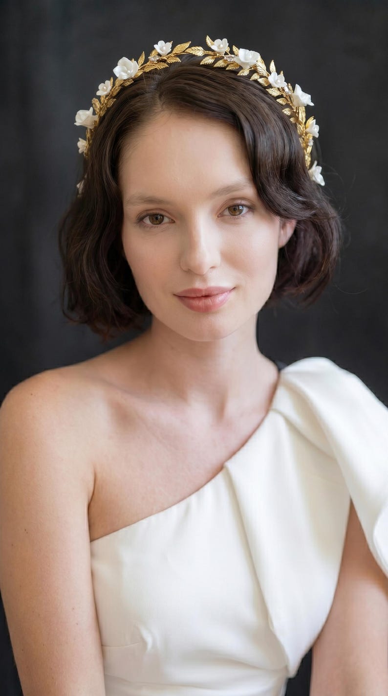 Golden Leaf Bridal Tiara Flower Bridal Halo Laurel Wedding Crown Gold ...