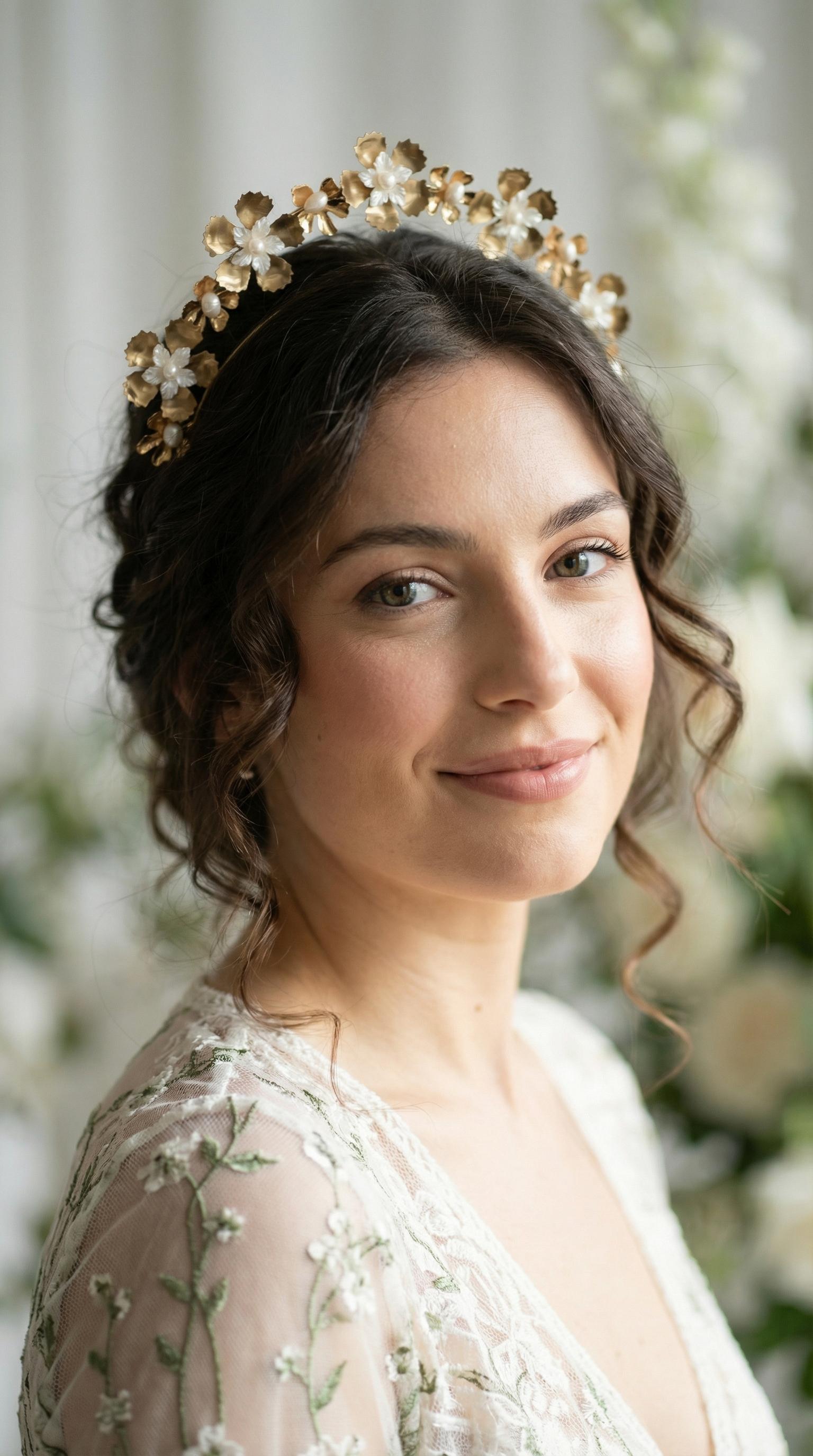 Flower Gold Tiara Floral Headpiece Halo Crown Floral Bridal Crown ...