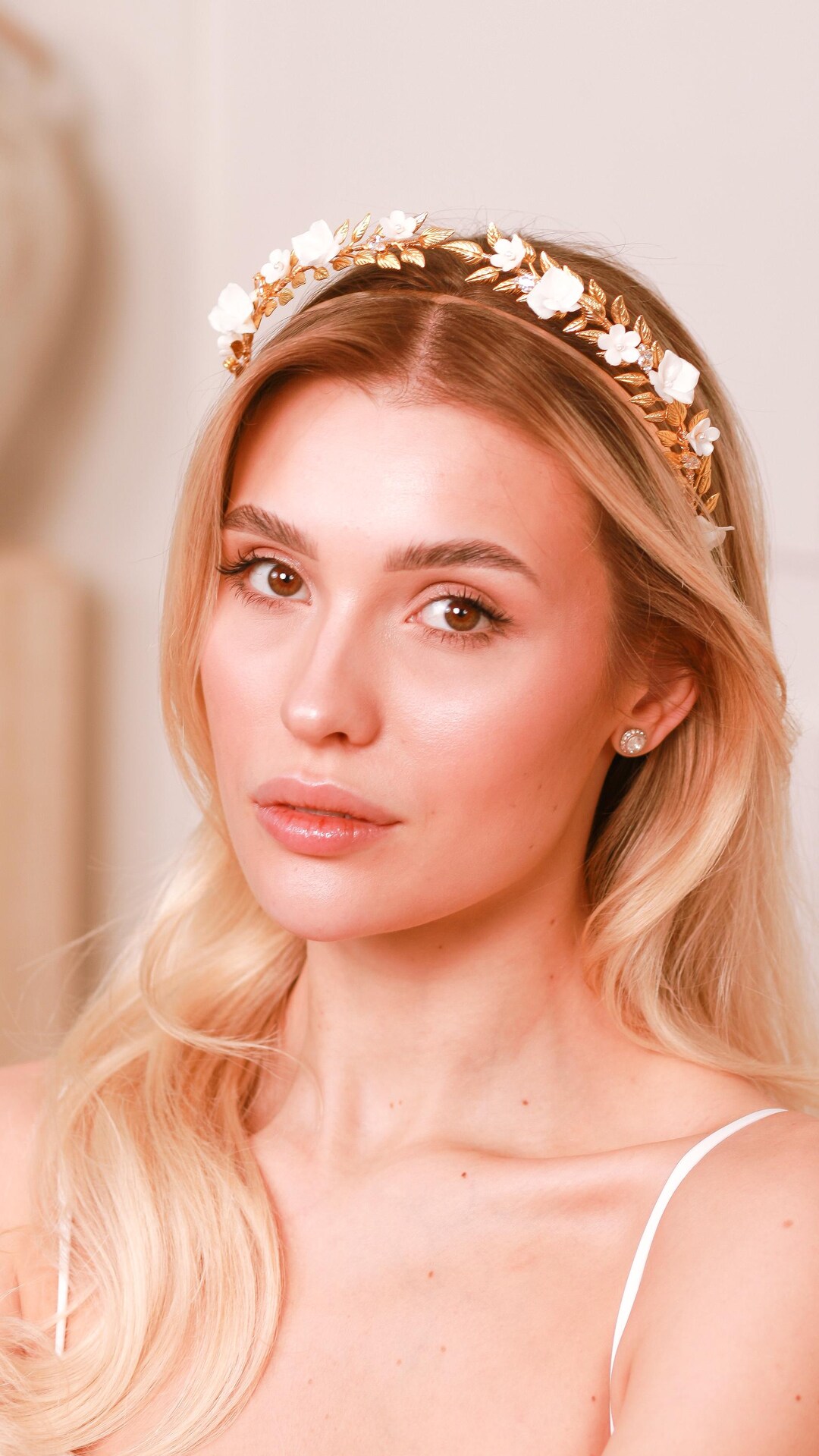 Golden Leaf Bridal Tiara Flower Bridal Halo Laurel Wedding Crown Gold ...