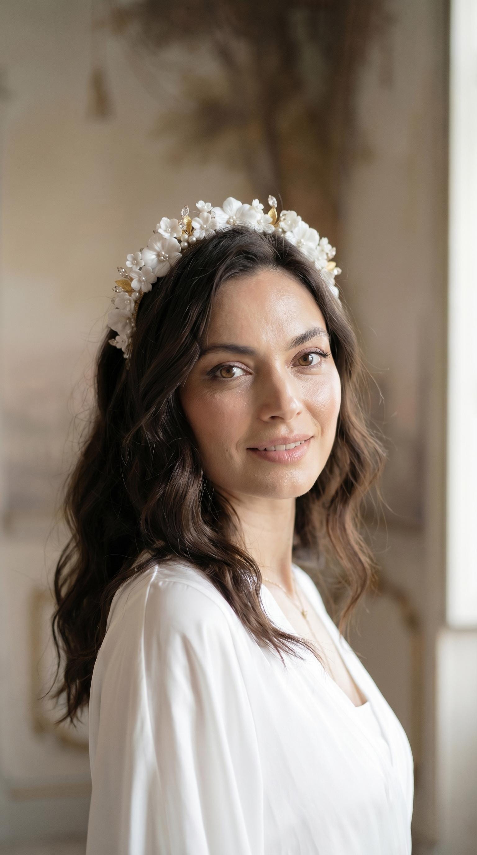 Bridal Crown Pearl Flower Tiara Wedding Headpiece Floral Hair Accessory ...