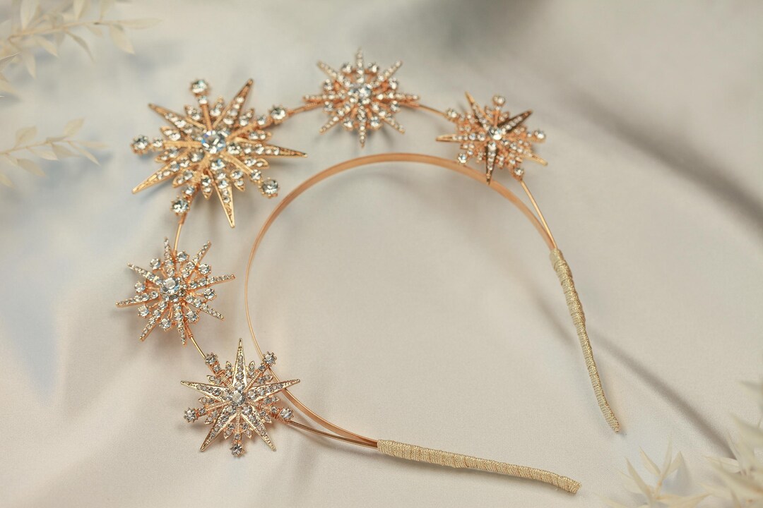 Gold Star Crown With Crystals Celestial Bridal Halo Star Crystal ...
