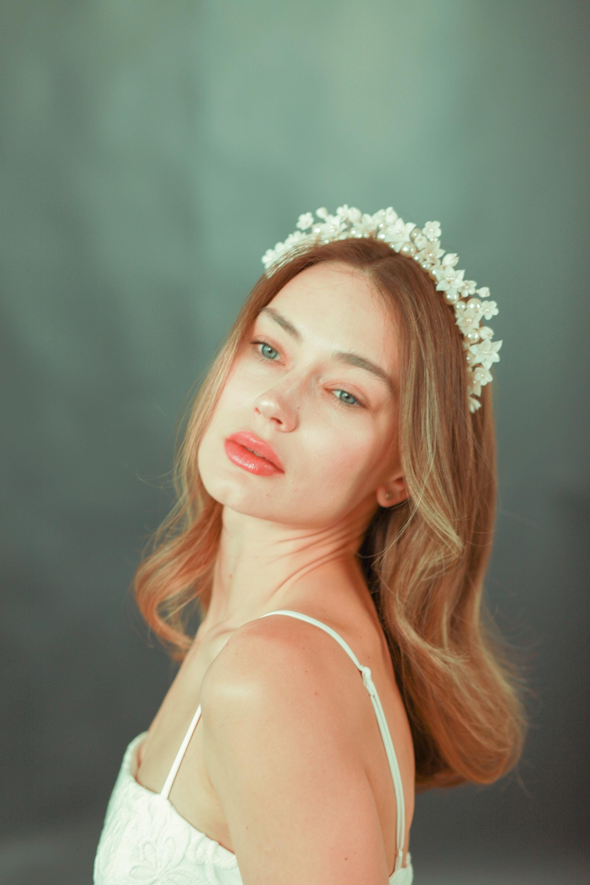 White Flower Crown Clay Flowers Tiara Bridal Floral Crown Clay Bridal ...