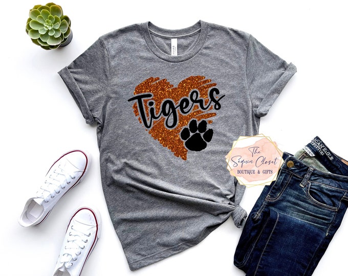 Tigers School Mascot Heart T-shirt, Mascot Shirt, Tigers Spirit Shirt, Tigers Spirit, Mascot ...