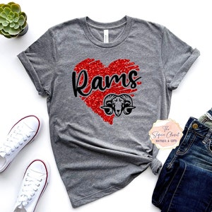 Rams School Mascot Heart T-shirt, Mascot Shirt, Rams Spirit Shirt, Rams ...